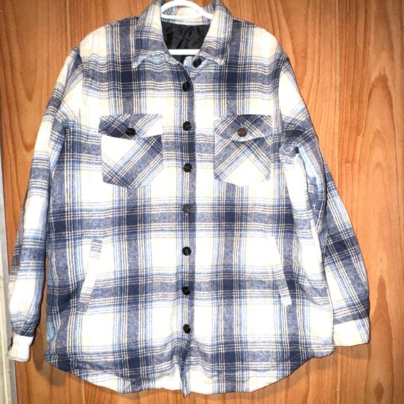 Jackets & Coats | Shacket Blue And White Plaid Buttonup Nwot | Poshmark